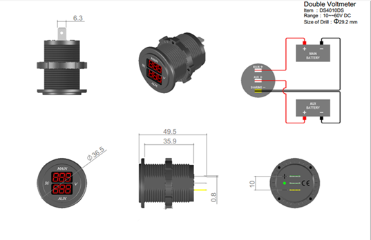 Dual Battery Voltmeter - Round Panel Double LED Digital Voltmeter. - l ...